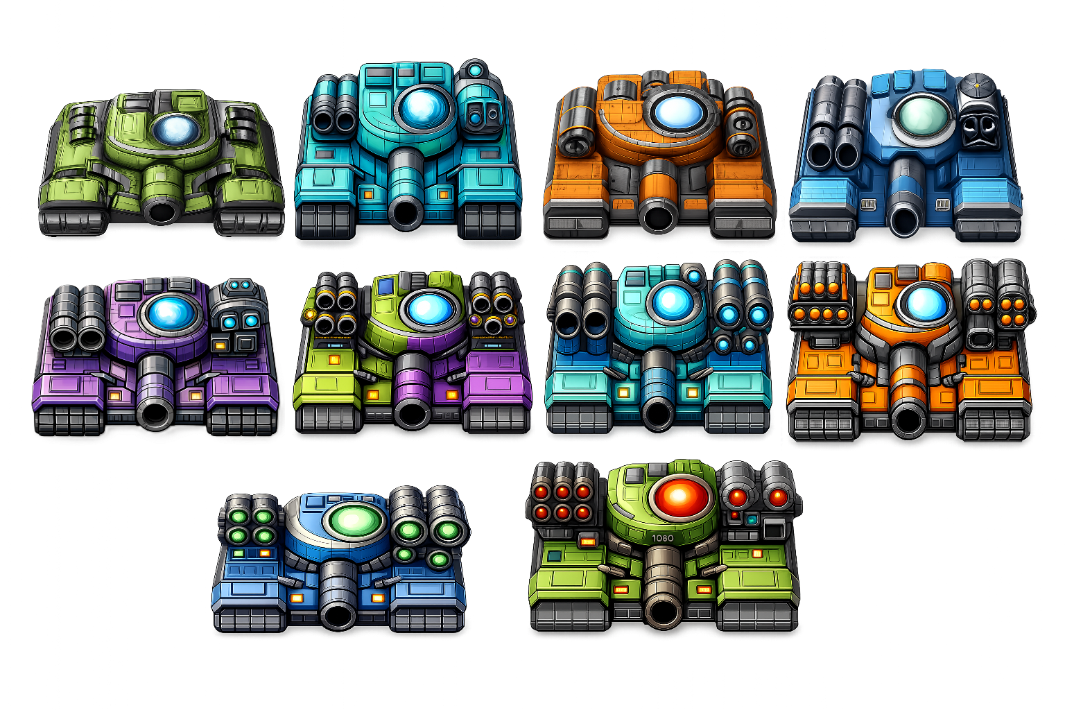 2D Tank Sprites Pack – 10 Tanks (LV11–LV20) – Top-Down Cartoon PNG by ...