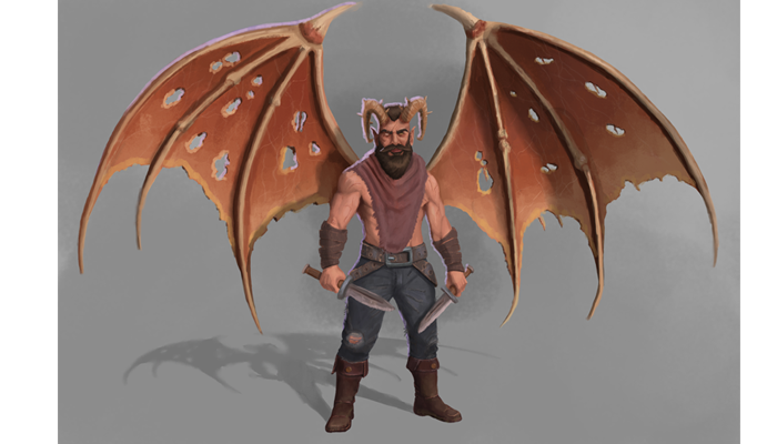 2D Hand Painted Winged Demon Rogue - RPG Character by Mba Games