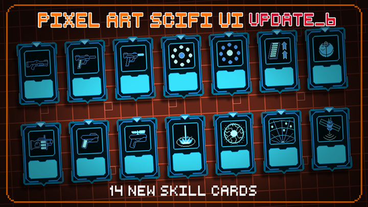 Update_06: + 14 new Skill Cards - Pixel Art Sci-Fi UI by Barely_Games