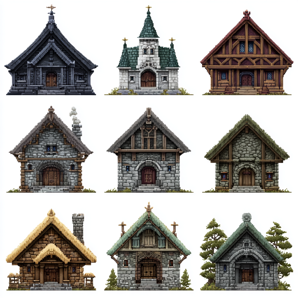 Dark Fantasy Medieval Village Buildings Pack (2D) by Stoneveil