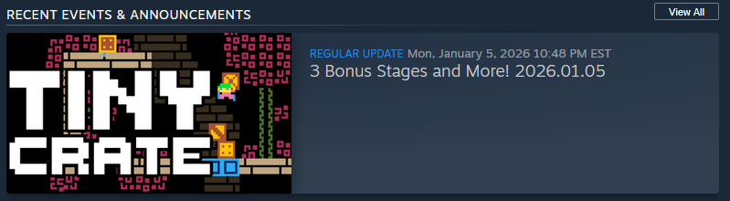 3 Bonus Stages on Steam - 2026.01.05 Tiny Crate - Tiny Crate by Harmony Monroe