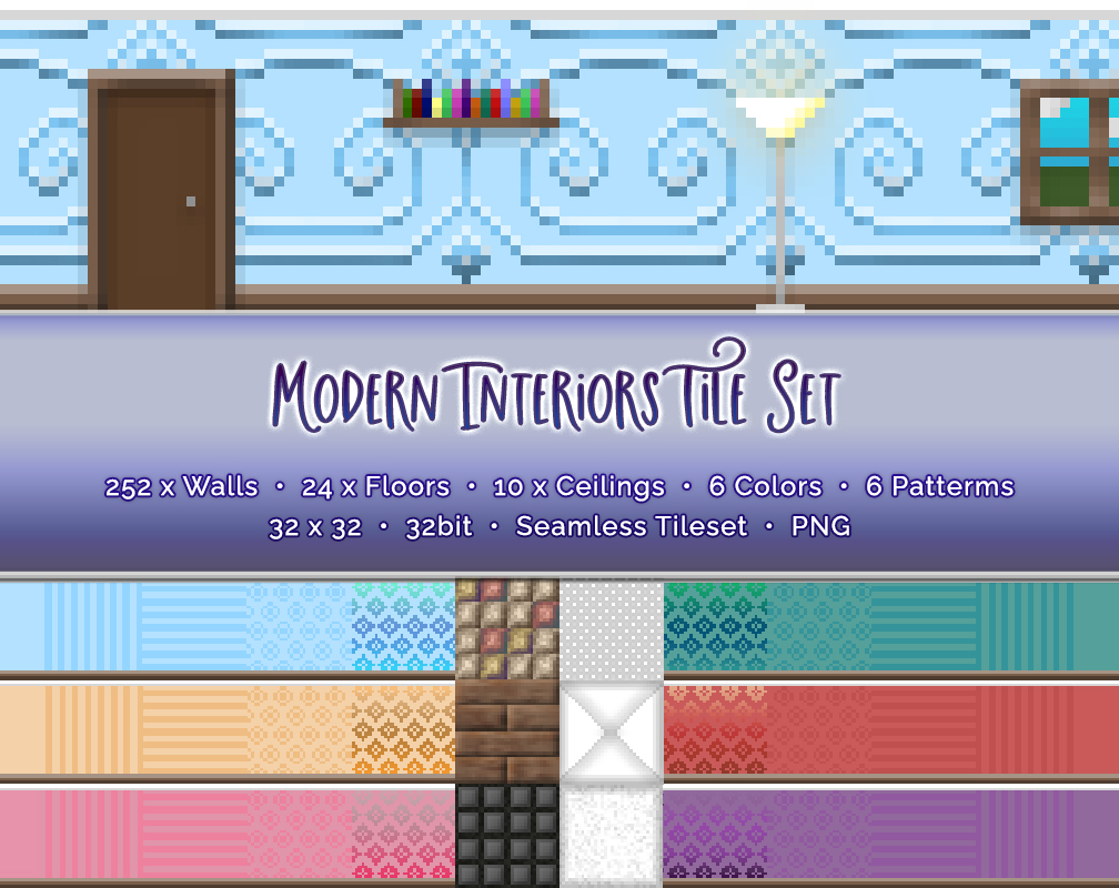 32px Modern Interiors Tile Set - 286 x Pixel Art Interior Seamless ...