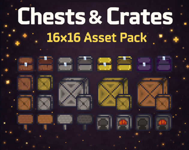 Pixel Art Cute Fantasy Chests & Crates 16x16 Asset Pack by leafyclovers