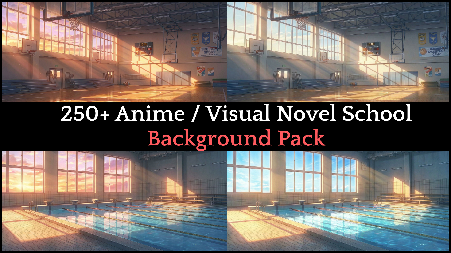 250+ Anime / Visual Novel School Background Pack – Multi-Lighting ...