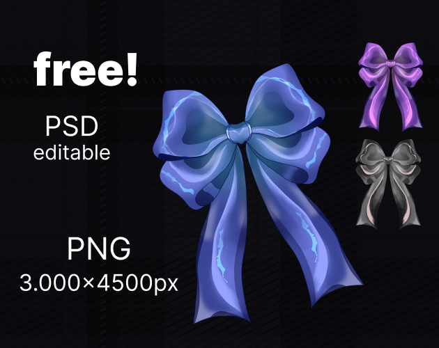 VTuber Accessory: Bow PNG Pack (3 Colors + PSD) by Ne.buhanka