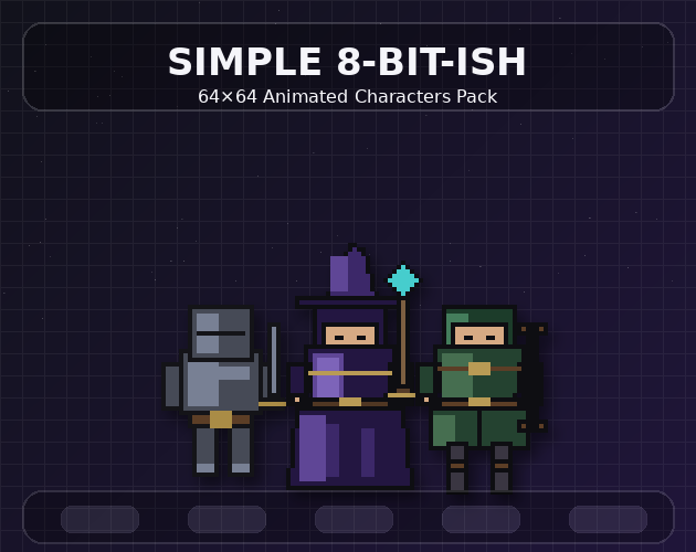 Simple 8-Bit Style Pixel Characters Pack (64×64) — Warrior, Mage ...