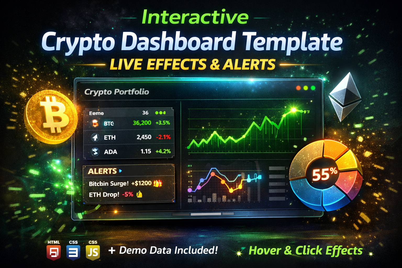 Interactive Crypto Dashboard Template with Live Effects & Alerts by ...