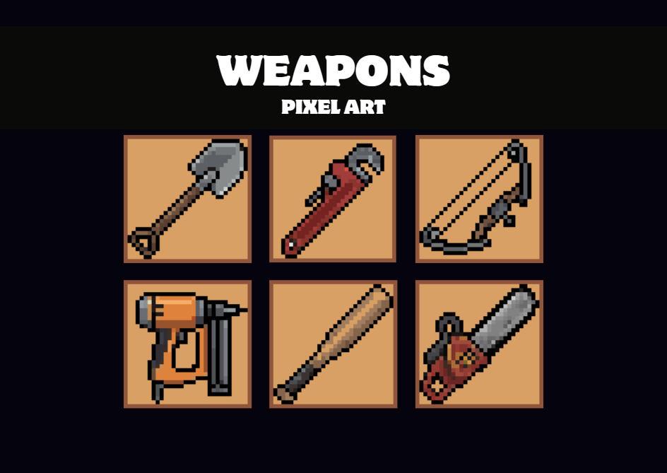 Survival Weapons Icons Pixel Art by Pixel-Banner