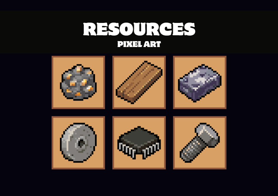 Survival Resources and Crafting Icons Pixel Art by Pixel-Banner