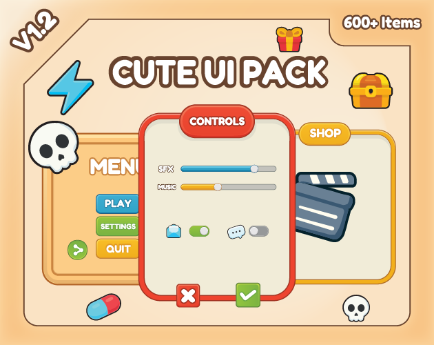 Cute Cartoony UI Pack – Icons & Buttons by Coffee Beans Studio