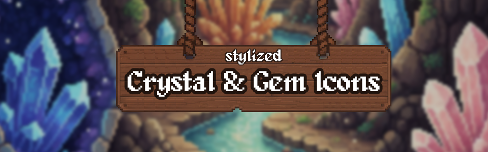 350+ Stylized Crystals and Gems Icon Set Pack (32x32) by SODA