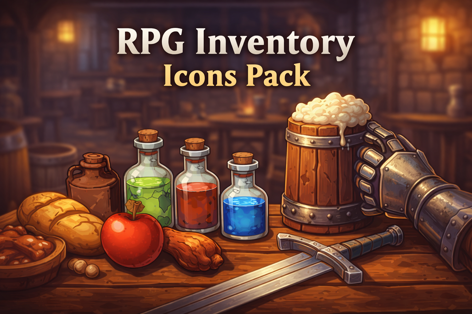 RPG Inventory Icons Pack (PNG) – 30 Icons, 4 Styles, 4 Sizes by Marco Brito