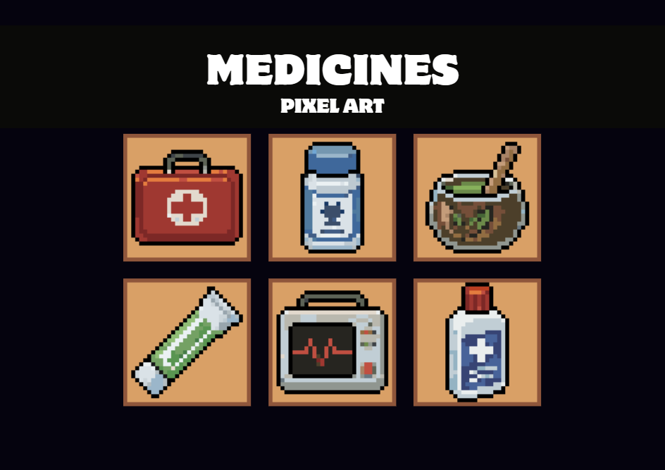 Survival Medicines Icons Pixel Art by Pixel-Banner