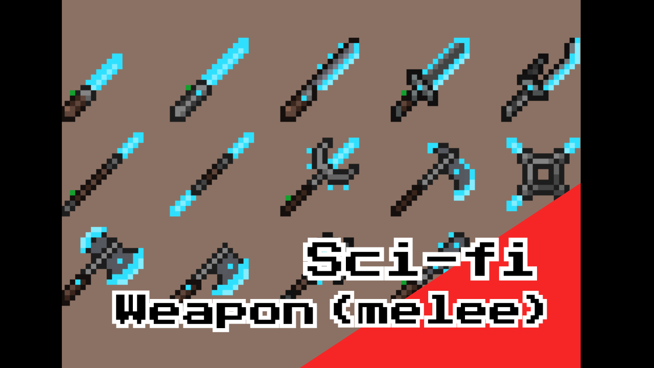 Sci-Fi Melee Weapons – 15 Pixel Art Blades (16x16) by Maru