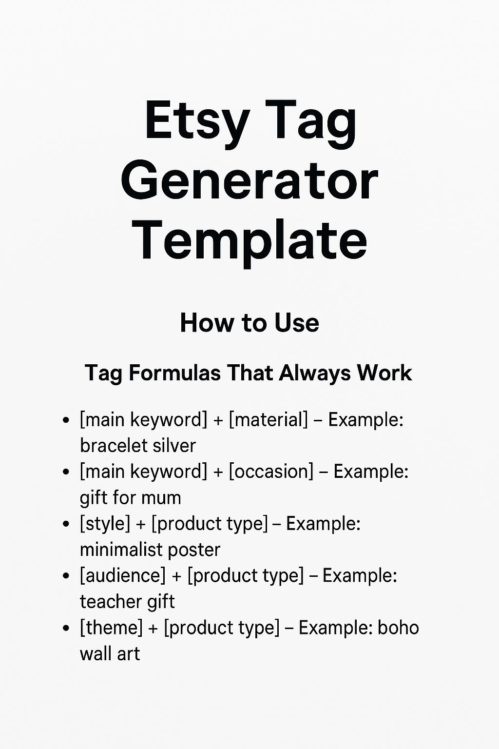 Etsy Tag Generator Template (PDF Tool) by ProgressionDigitalTools