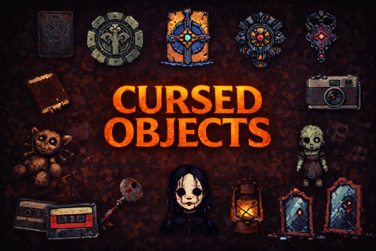 22 Pixel Horror Cursed Objects by sidelka