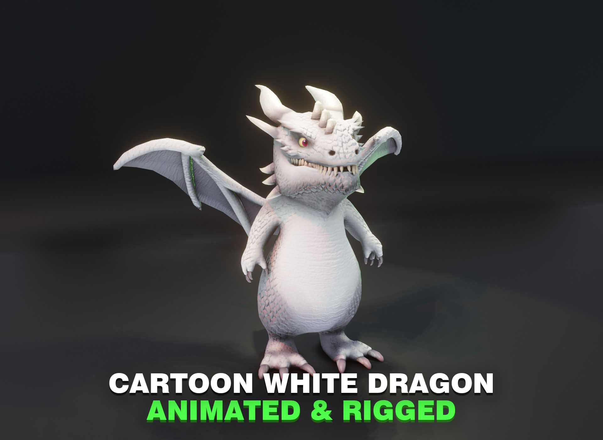 Cartoon White Dragon Animated Low-Poly 3D Model by 3DDisco
