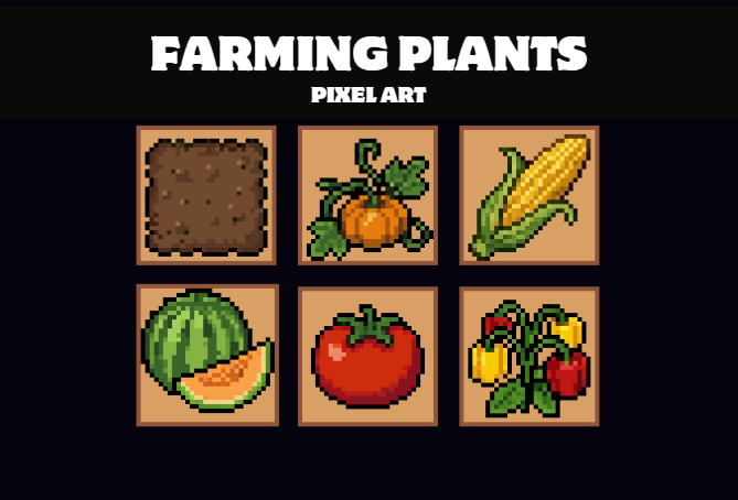 Cozy Farming Plants Icons Pixel Art by Pixel-Banner