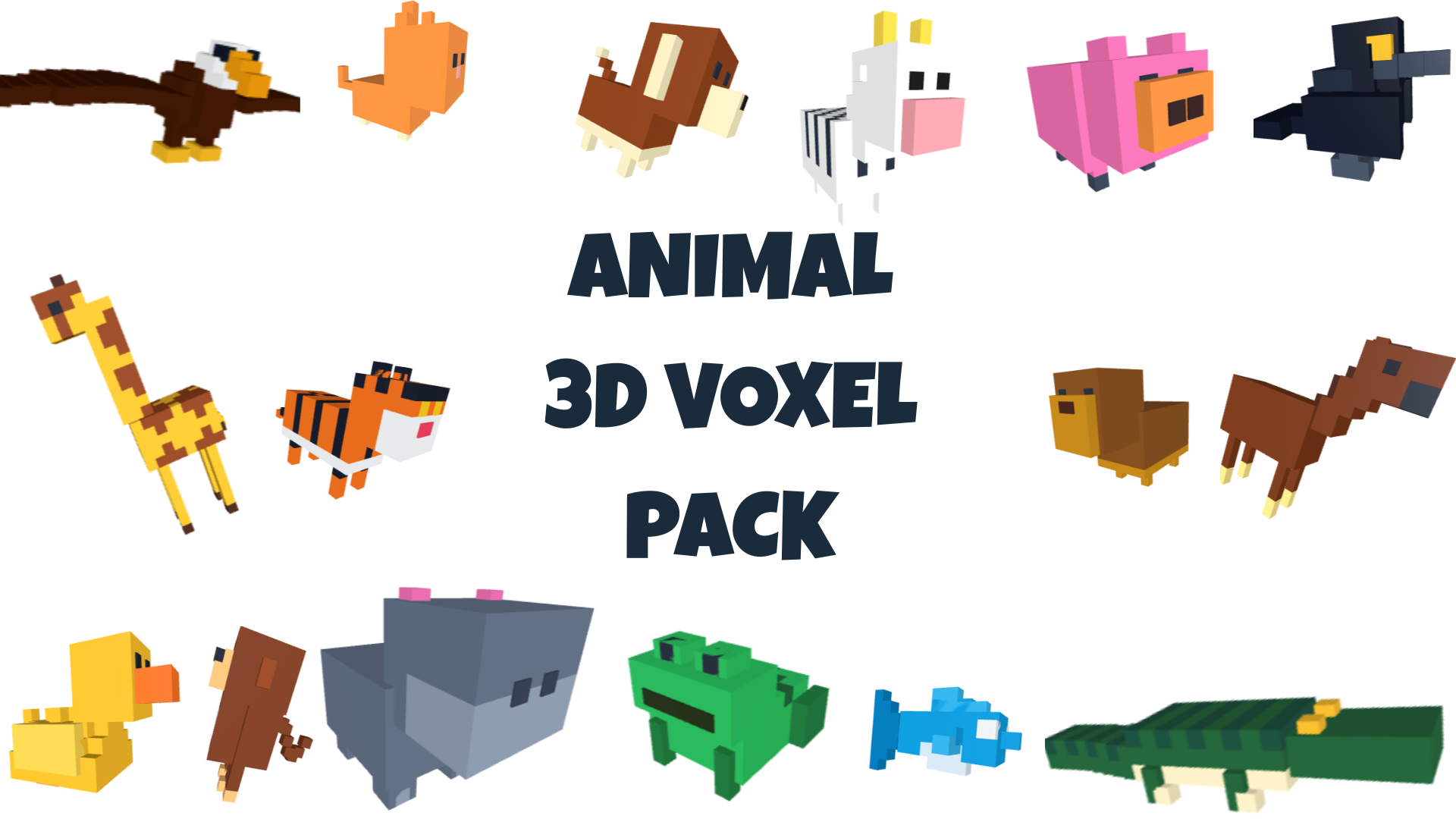 Voxel Animal Art Bundle (GLB + FBX) by Hopeful_Eye_Studio