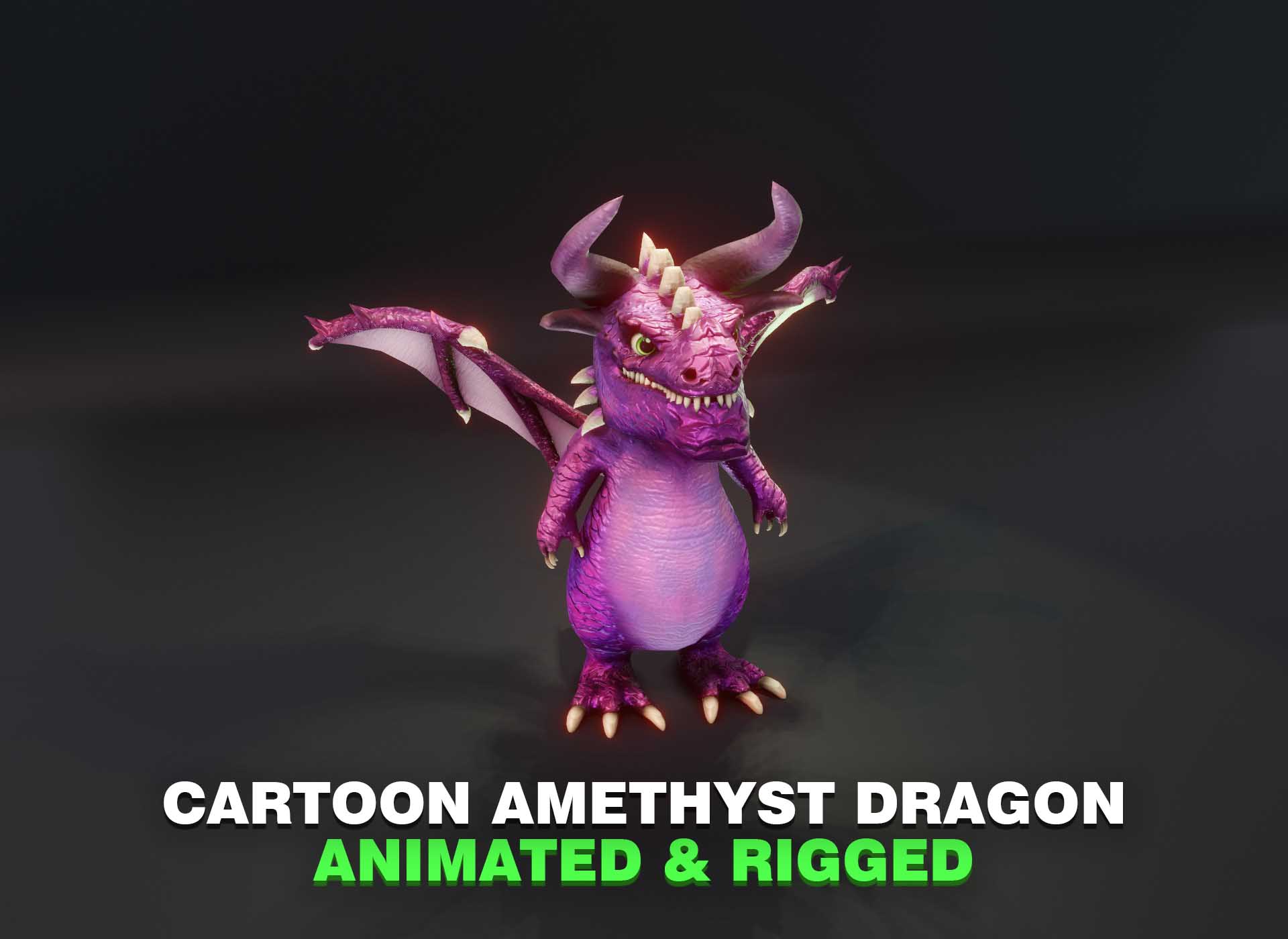 Cartoon Amethyst Dragon Animated Low-Poly 3D Model by 3DDisco