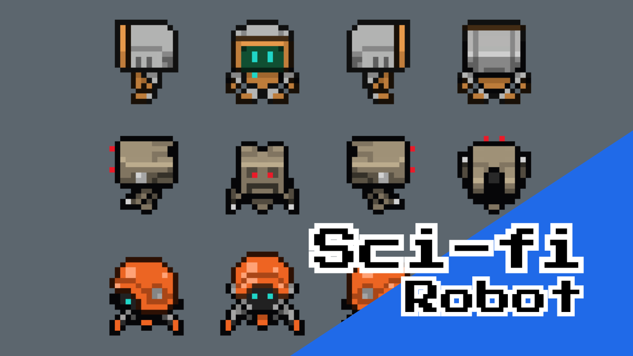 Sci-fi Robots – 16x16 Topdown Sprite Pack (Idle + Walk Animations) by Maru