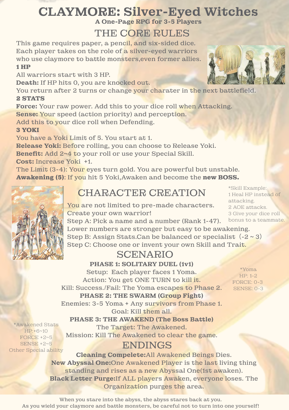 One page RPG-Claymore by ImaginaryFriend