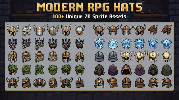 ~30 FREE Unique Hat Sprites - 100+ RPG Hat Sprites Pixel Art Pack by ...