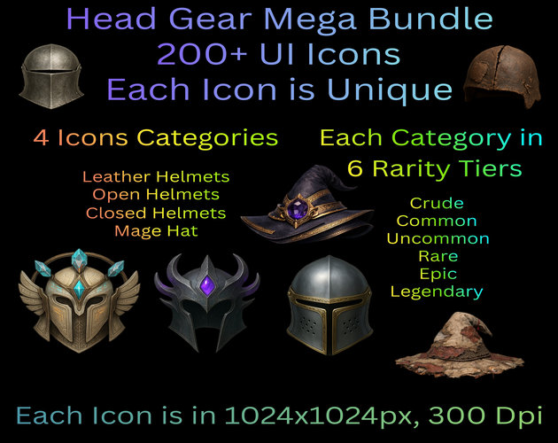 Ultimate Head Gear Bundle 200 + UI Assets Fantasy Game Master Tools ...