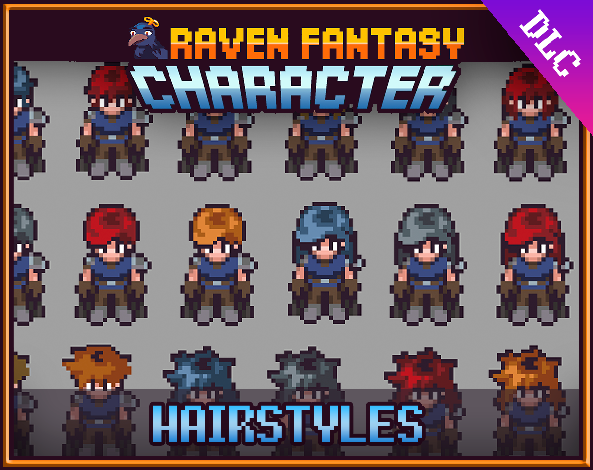 Raven Fantasy - Pixelart Top Down Character - Hairstyles by Clockwork Raven