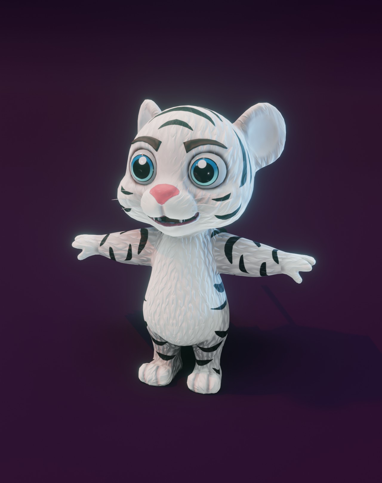 Cartoon White Tiger Animated 3D Model by 3DDisco