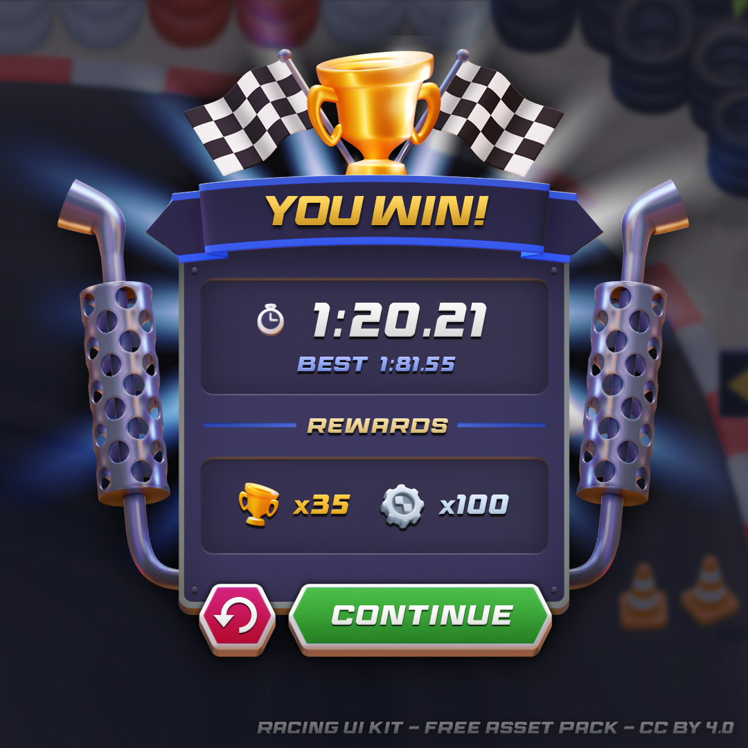 Racing UI Kit - Free Game UI Asset Pack by Ville Seppänen