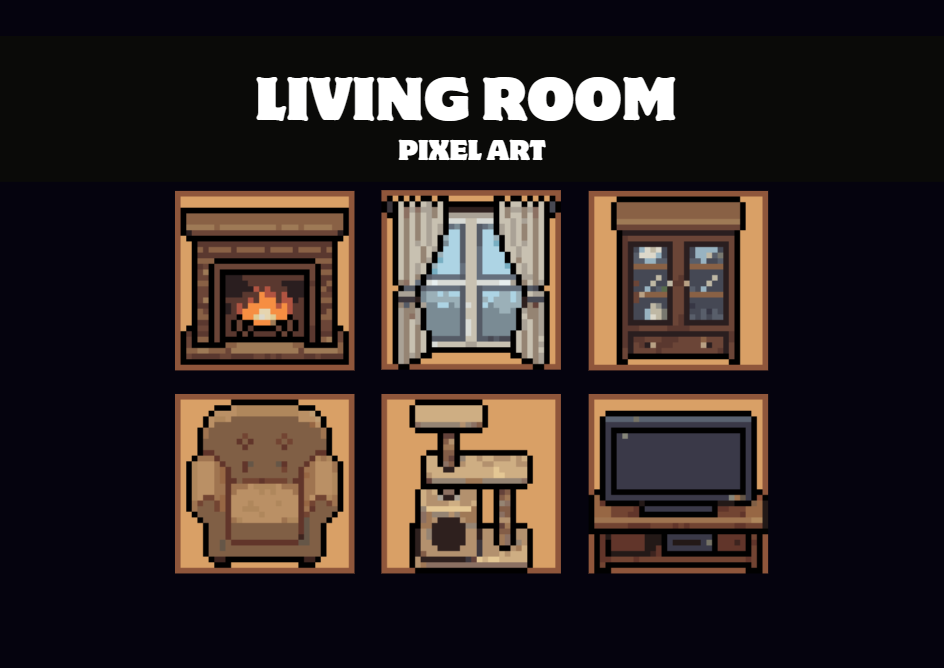 Cozy Living Room Icons Pixel Art by Pixel-Banner