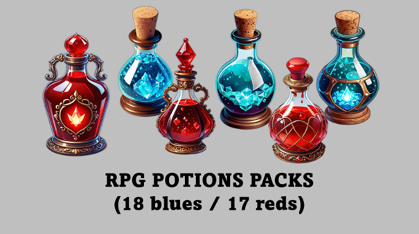 [PNG] RPG Blue and Red Potions (4K) by dexxwips
