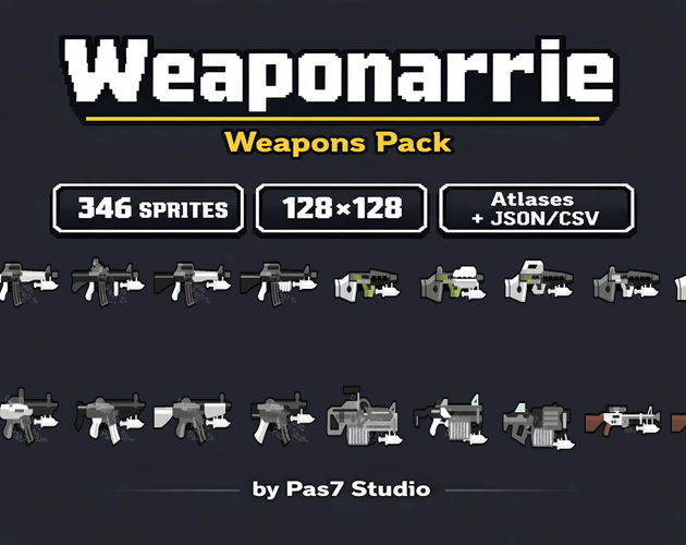 Weaponarrie — Weapons Pack (346 Sprites, 128×128) | Atlases + JSON/CSV ...