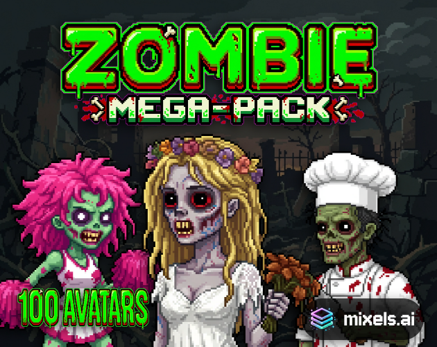 Free Zombie Pixel Art Avatar Pack | 100 Character Sprites by Mixels.ai ...