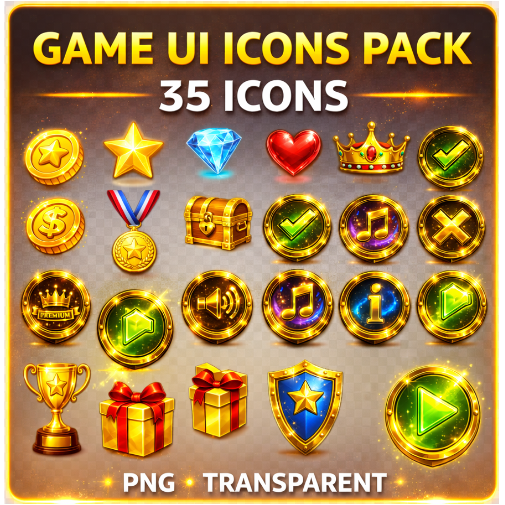 Casual Mobile Game UI Icons Pack by ToonTap Studio