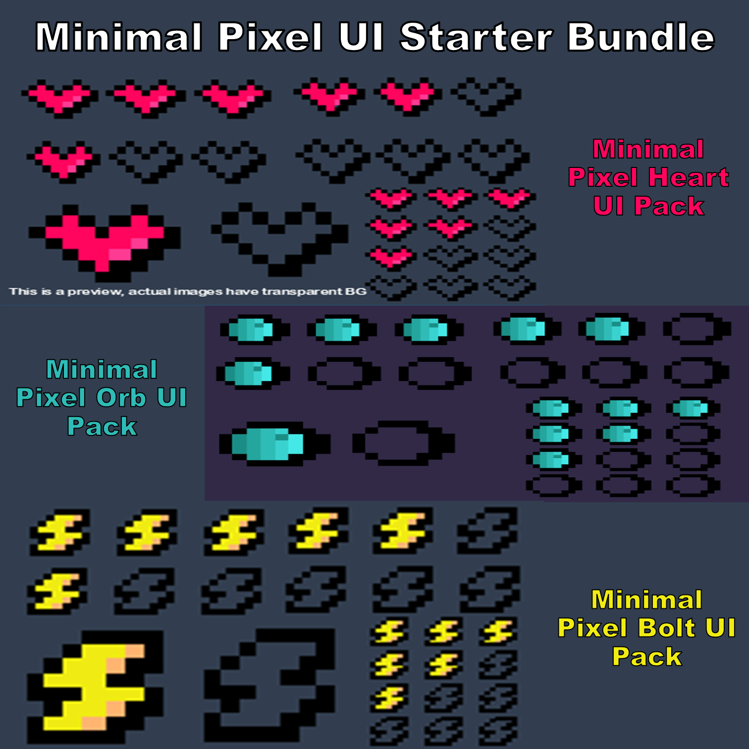 Minimal Pixel UI Starter Bundle (Health, Mana & Energy Icons) by Nandita B