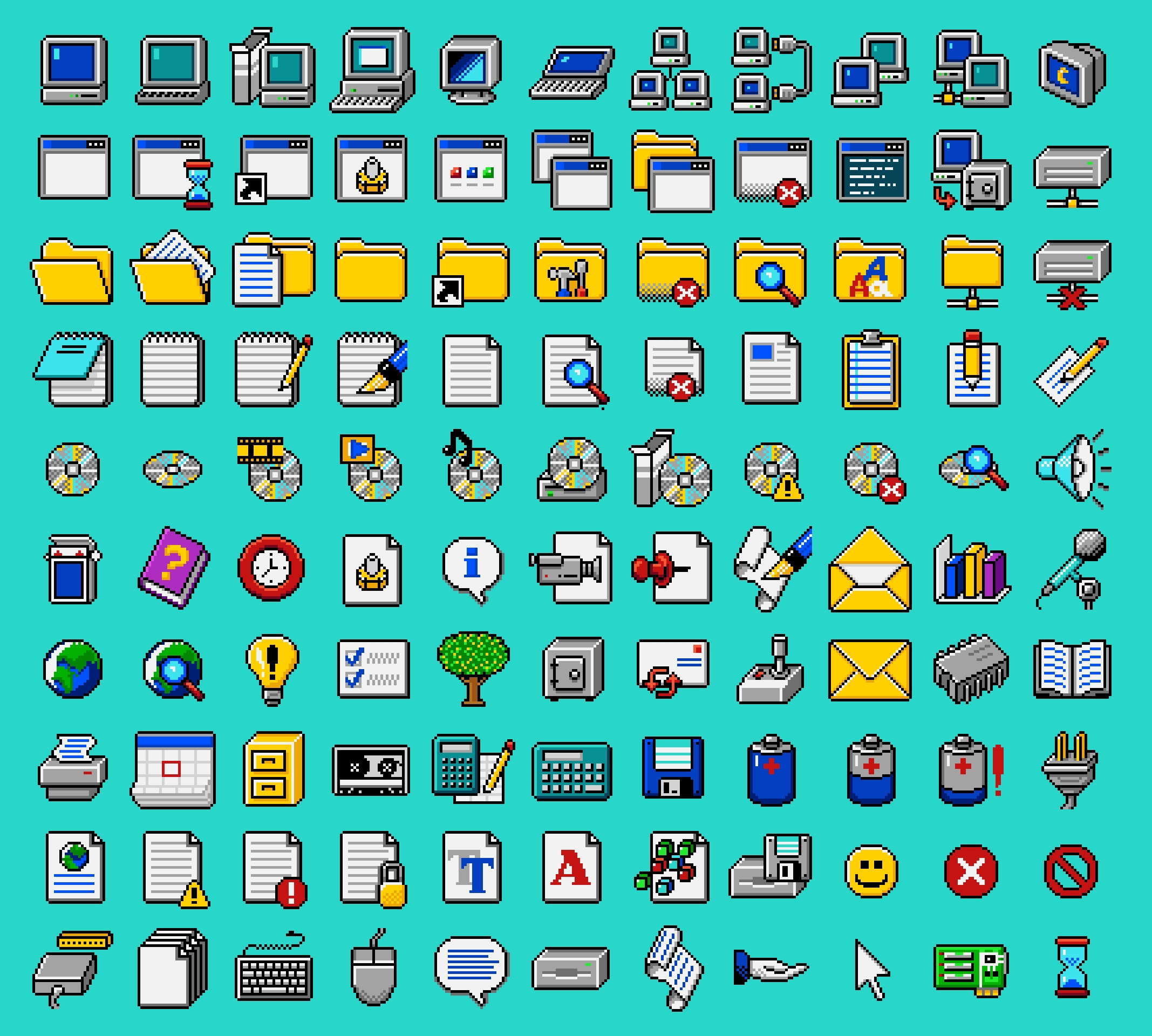 Retro computer icons set [32x32 110 icons] by gdainti