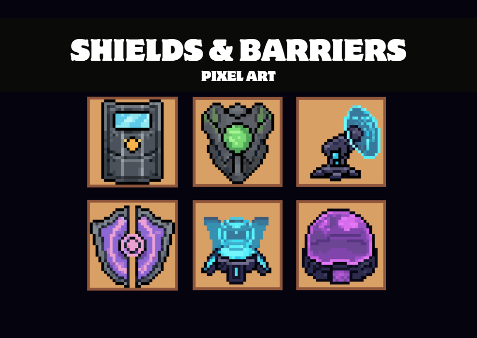 SCI-FI Shields Icons Pixel Art by Pixel-Banner