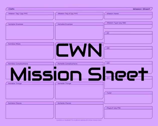 CWN Mission Sheet by Glitched Tabletop