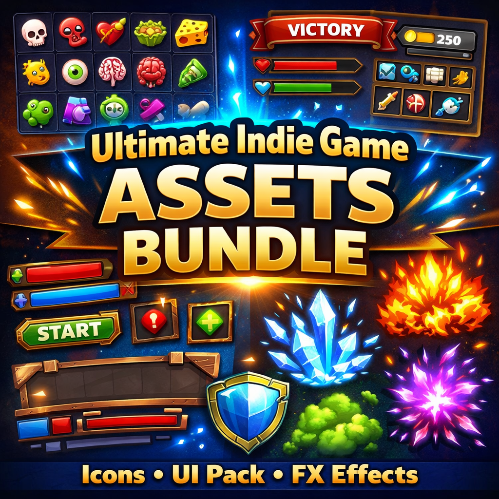 Ultimate Indie Game Assets Bundle – Icons, UI & Effects by Mtomov92