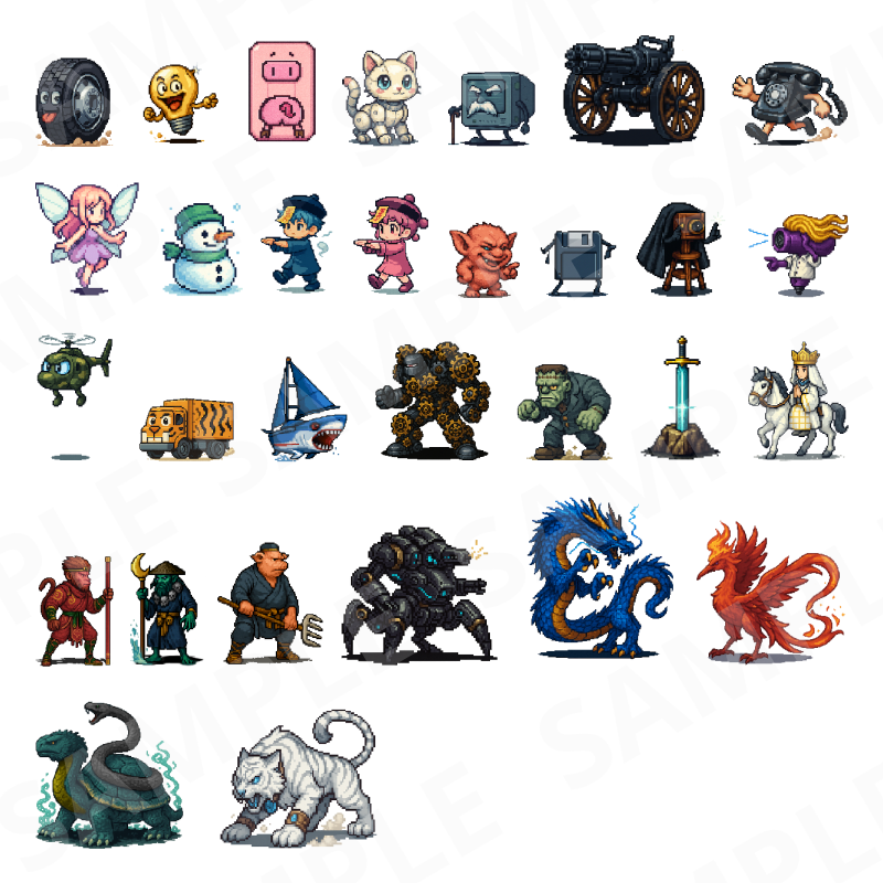 CP09 — 30 Pixel Myth & Machine (PNG, S/M/L) by Pixel Material Studio
