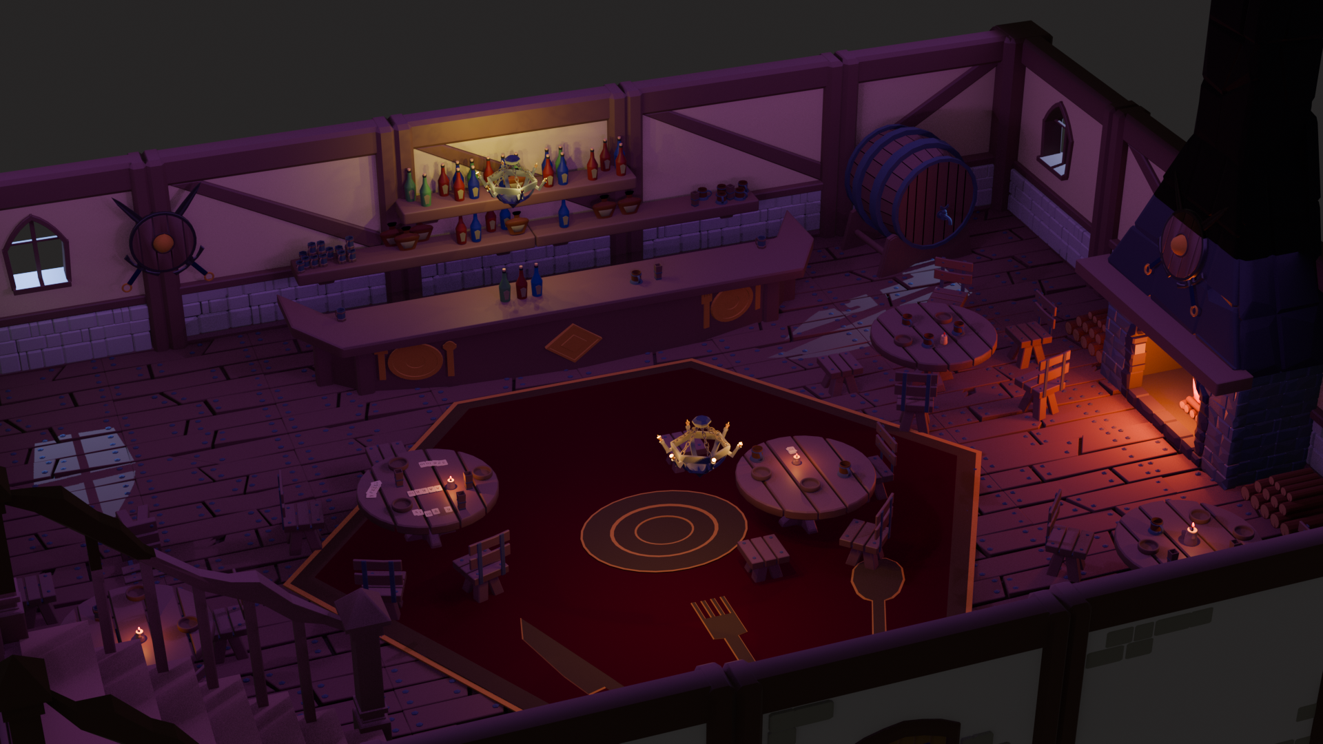 Low/Mid-poly Modular Fantasy Tavern with Props by exolorkistis