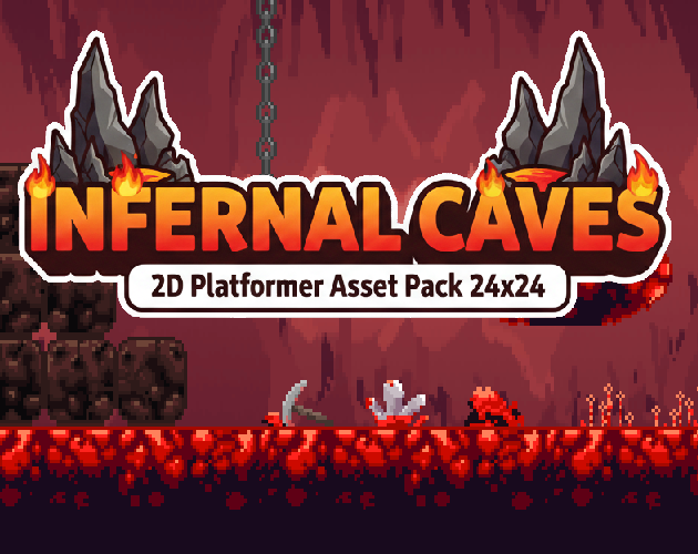 Infernal Caves – 2D Platformer Asset Pack 24x24 by Pozac
