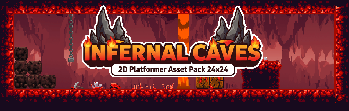 Infernal Caves – 2D Platformer Asset Pack 24x24 by Pozac