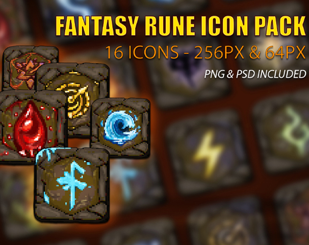 Fantasy Rune Icon Pack – 16 RPG Icons (256px / 64px PNG + PSD) by ...