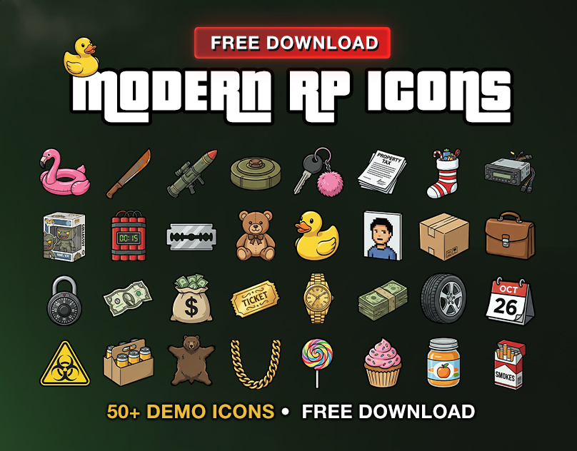 Modern RP Icons – FREE FiveM & GTA Inventory Starter Pack by PIXARTS STORE