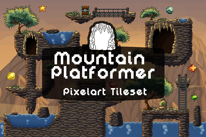 Mountain Platformer 2D Tileset Pixel Art by Free Game Assets (GUI ...