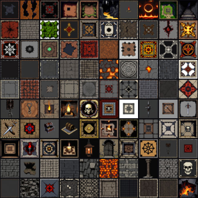 Dark Underworld 32x32 Pixel Art Tiles (100 Pack) by Hollow Pixel