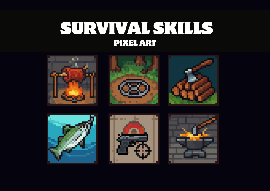 Survival Skills Icons Pixel Art by Pixel-Banner